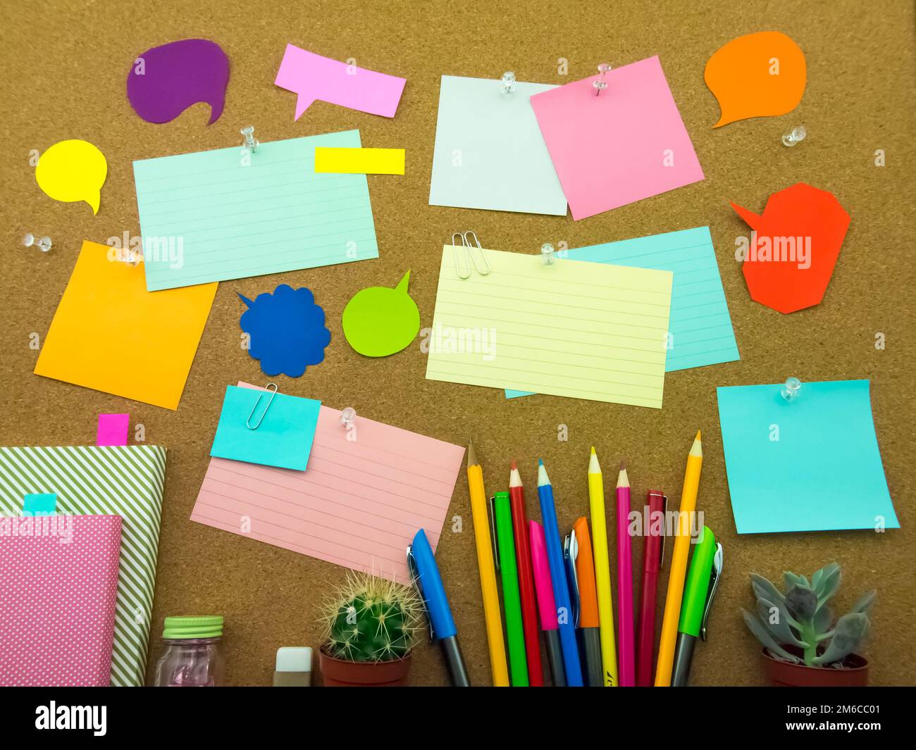 Colorful Balloons and Notes (Cork Board Background Stock Photo - Alamy