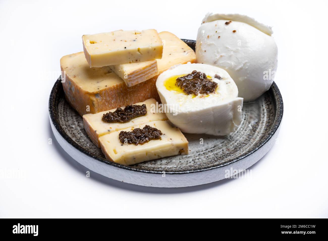 Gourmet cheeses, italian taleggio and mozzarella chesses with filling ...