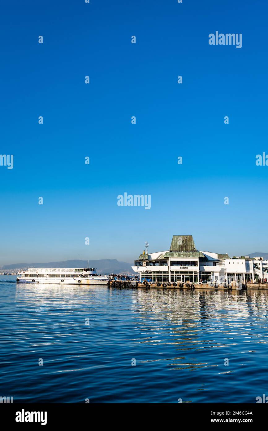 Izmir, Turkey - December 2022: Konak ferry port by waterfront promenade ...
