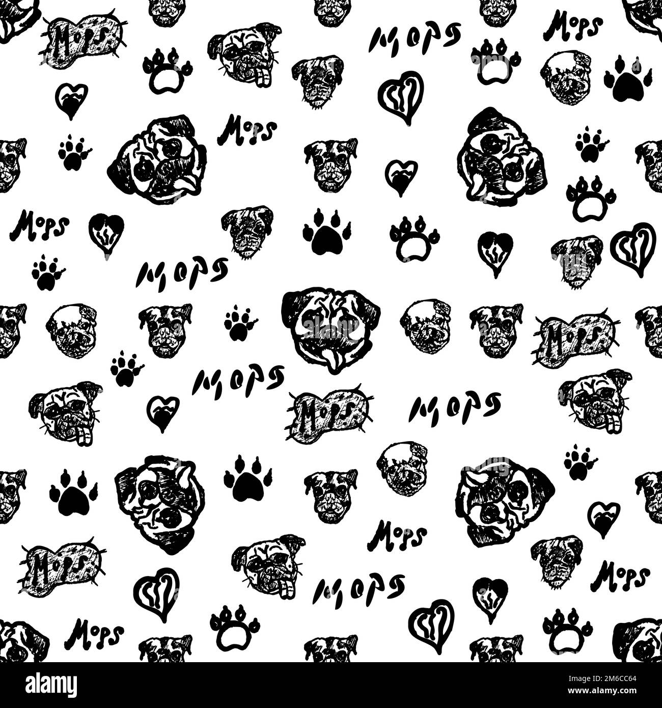 Seamless pattern cartoon doodle Black and White Stock Photos & Images ...