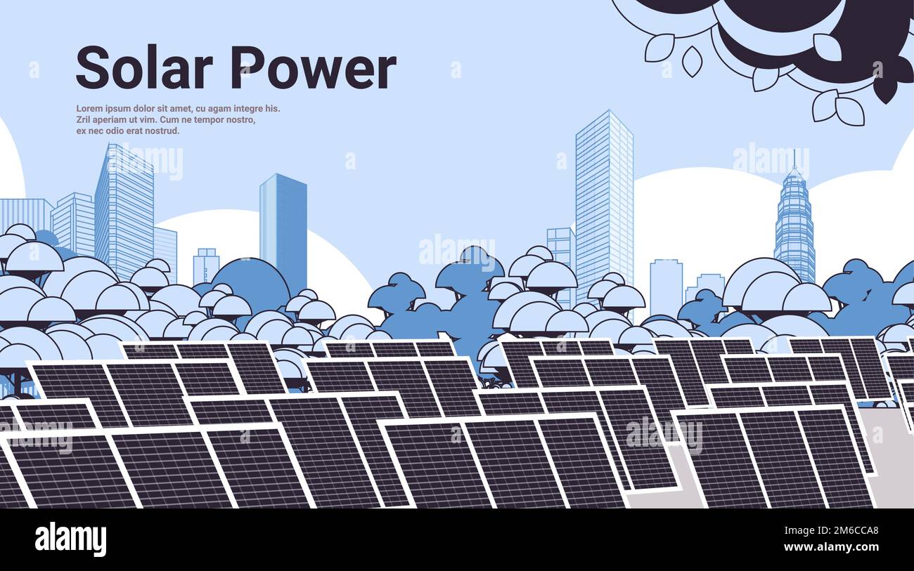 solar panel battery renewable energy source concept city skyscraper ...