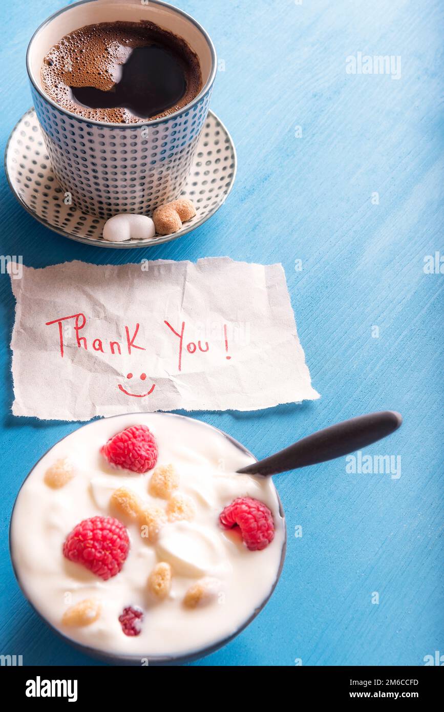 Thank you message and breakfast Stock Photo - Alamy