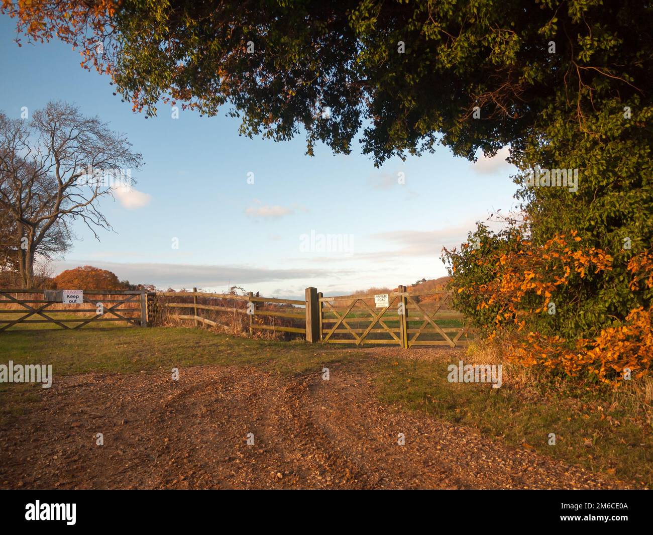 Farmland countryside path trail track farm fence sign private land ...