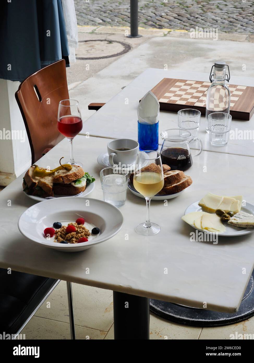 European brunch with wine and snacks Stock Photo - Alamy
