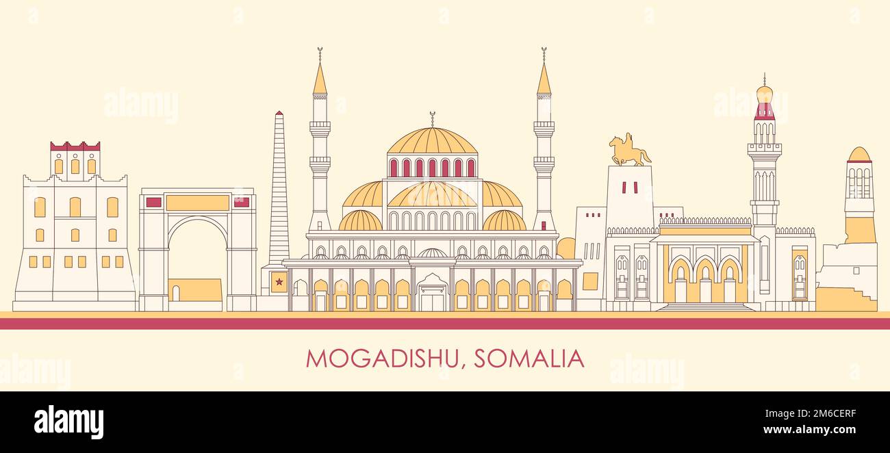Cartoon Skyline panorama of city of Mogadishu, Somalia - vector ...