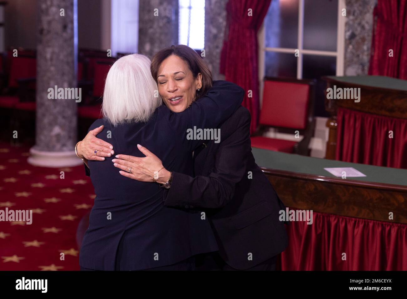 United States Vice President Kamala Harris hugs US Senator Patty Murray ...