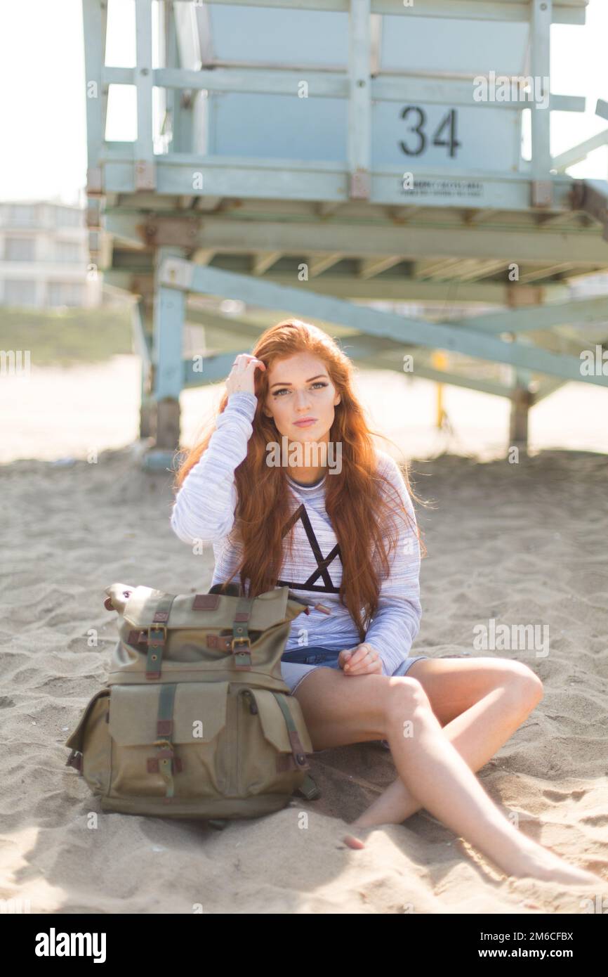 Female redhead beach hi-res stock photography and images - Alamy