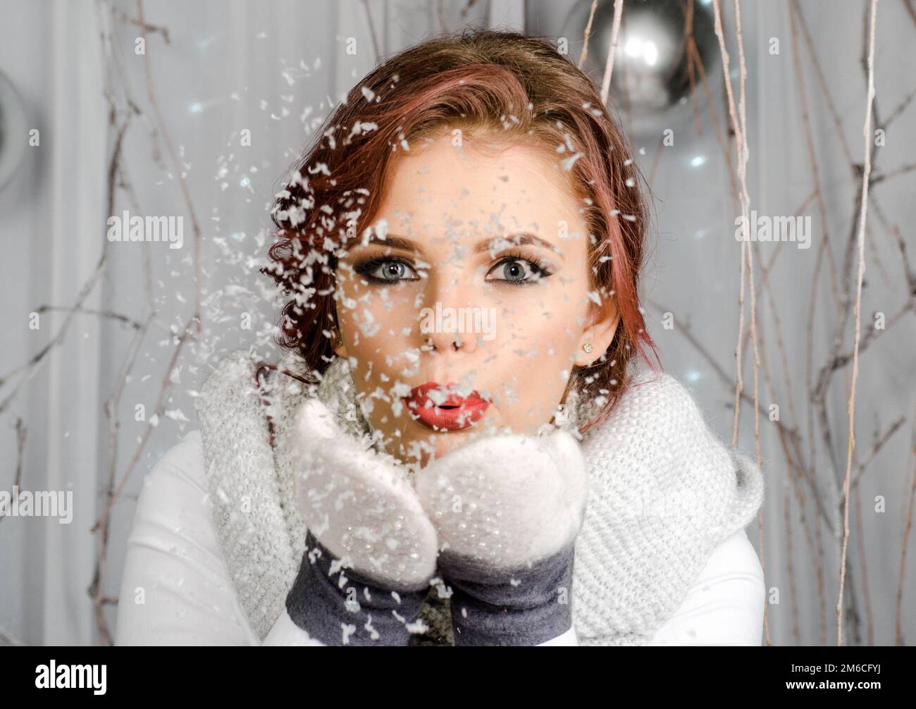 Christmas, x-mas, people, happiness concept - happy girl in winter ...