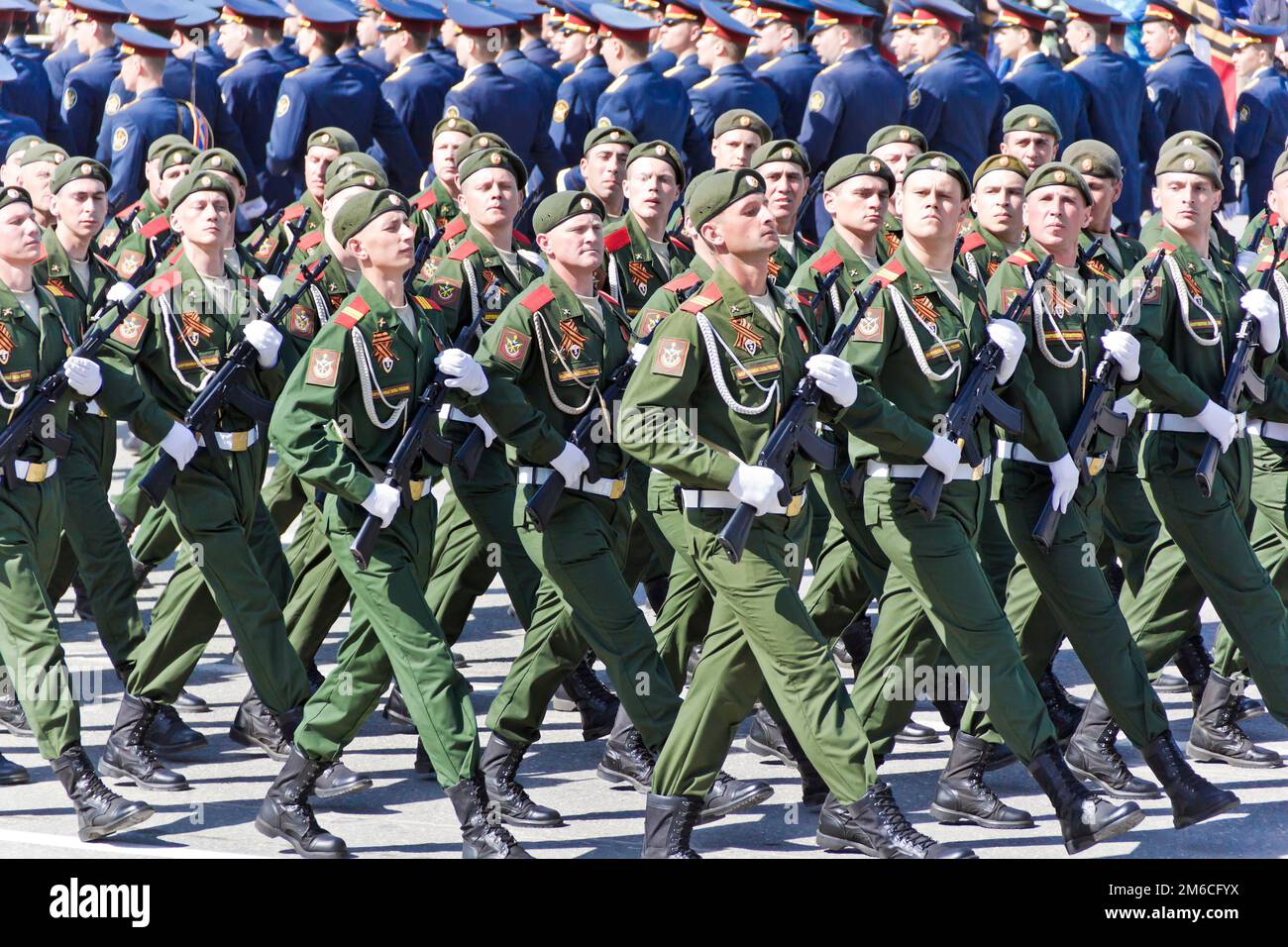 Russian soldiers march at the parade on annual Victory Day, May Stock ...