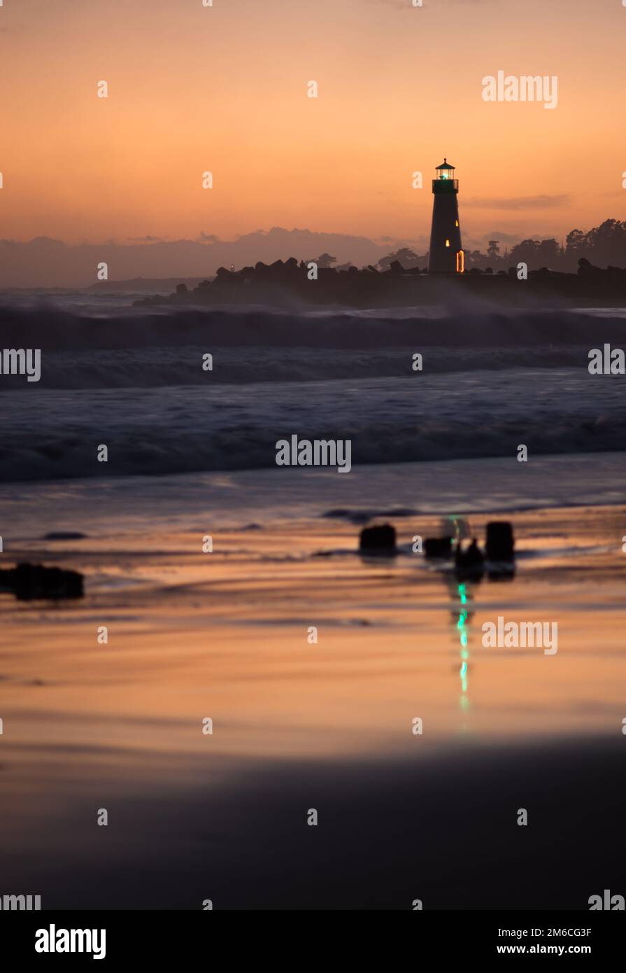 Orange Sunset California Coast Pacific Ocean Beach Lighthouses Stock ...