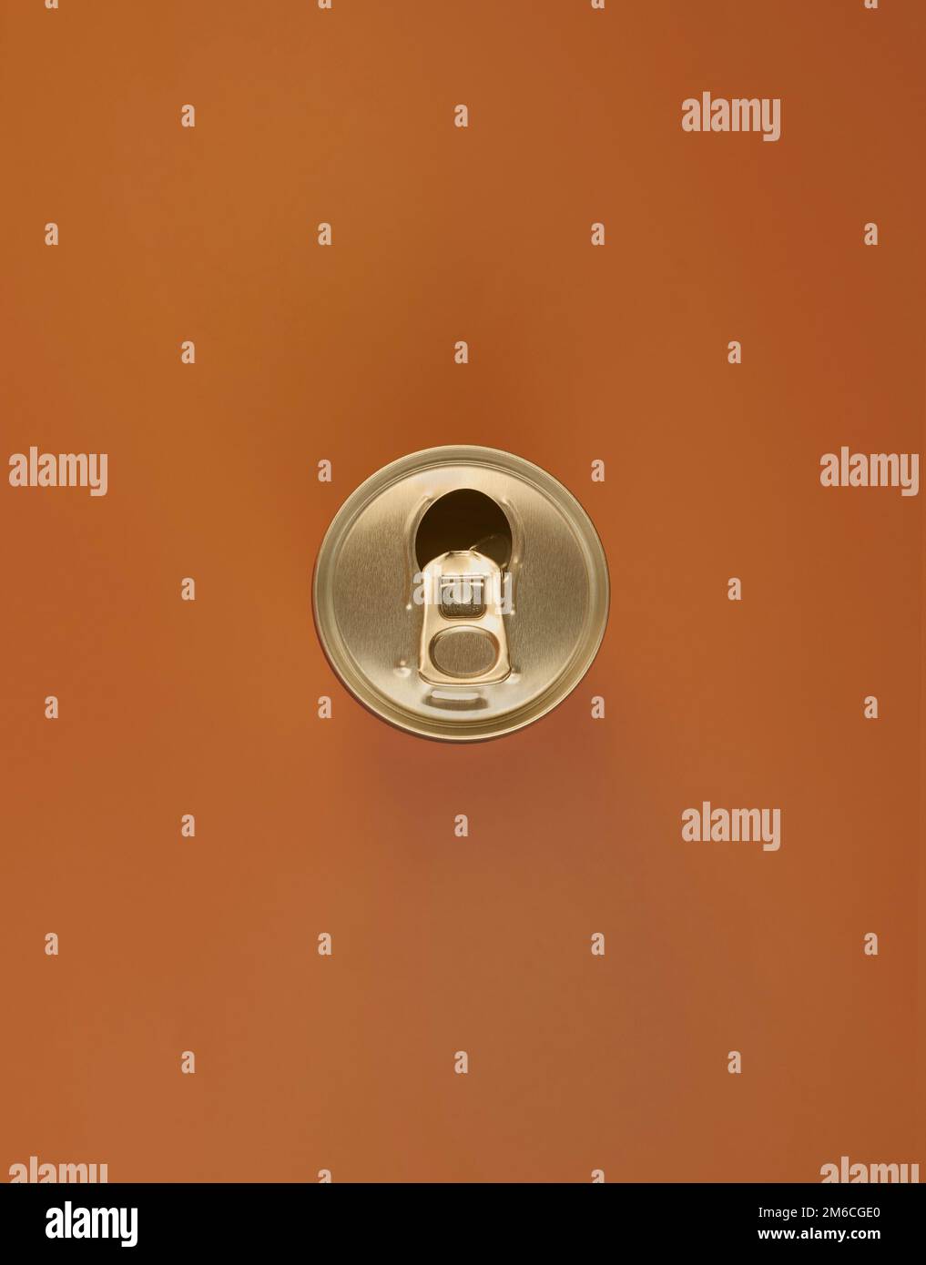 Opened can of drink on an orange background. Flat, centered Stock Photo ...