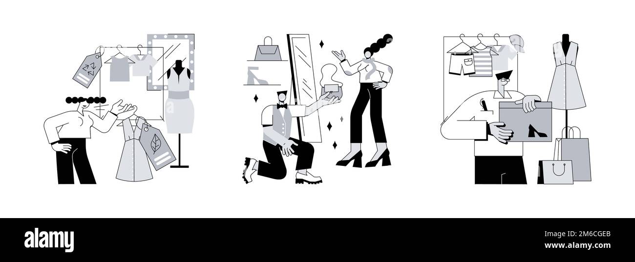 Shopping abstract concept vector illustration set. Sustainable fashion ...