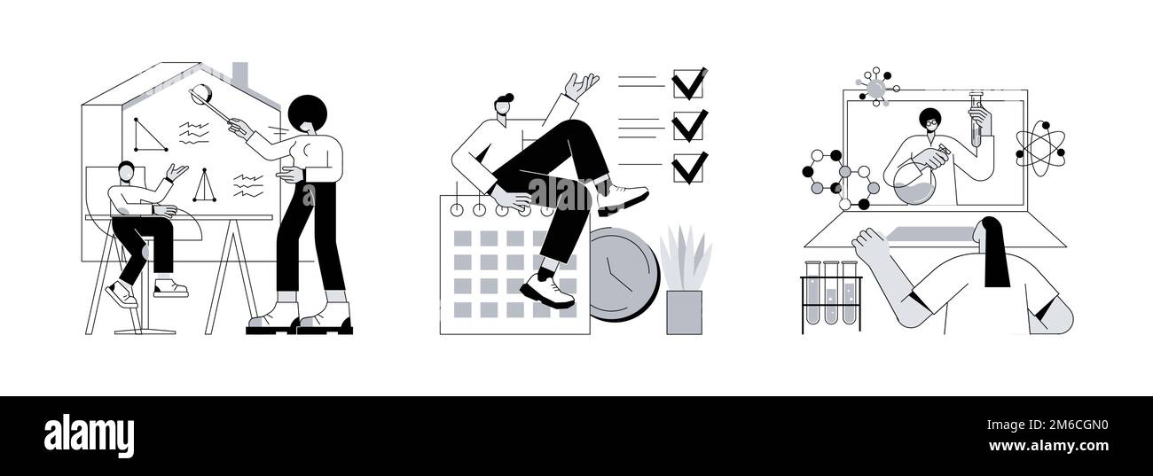 Distance learning abstract concept vector illustration set. Home-school ...