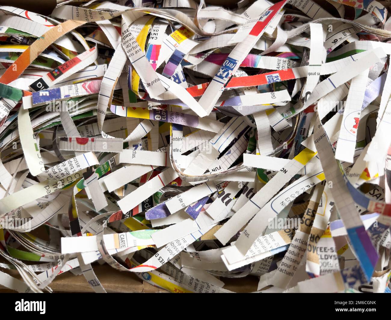 Macro close-up pile of shredded paper documents newspaper Stock Photo ...