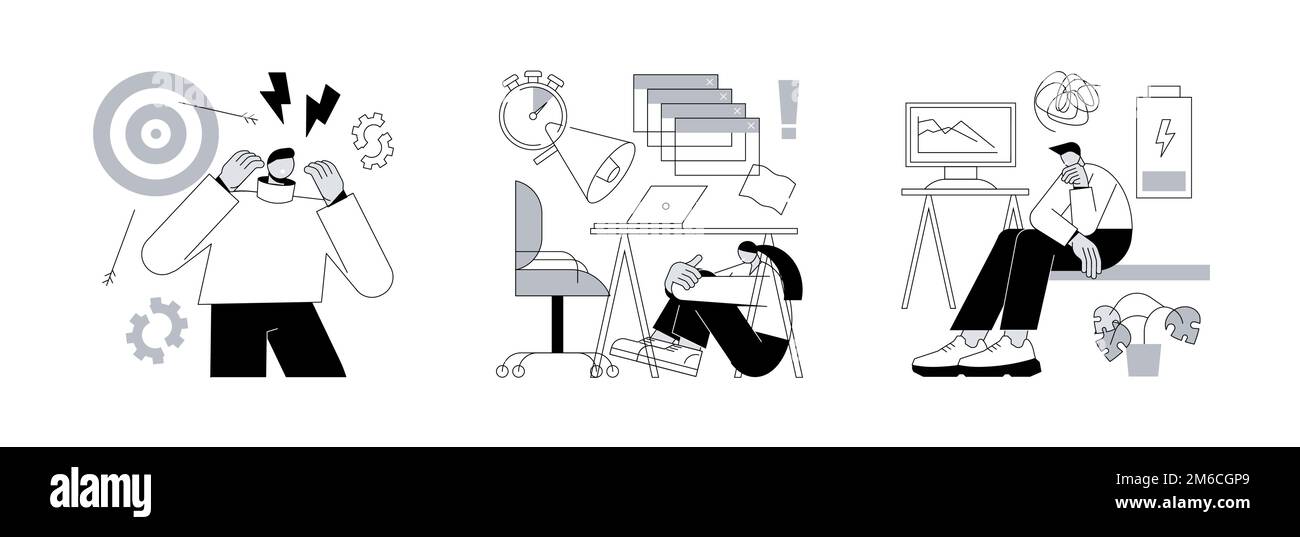 Mental disorder abstract concept vector illustration set. Frustration ...