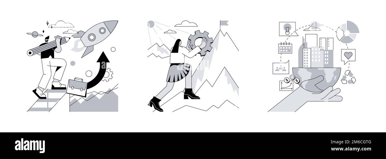 Goal achievement abstract concept vector illustration set. Ambition ...