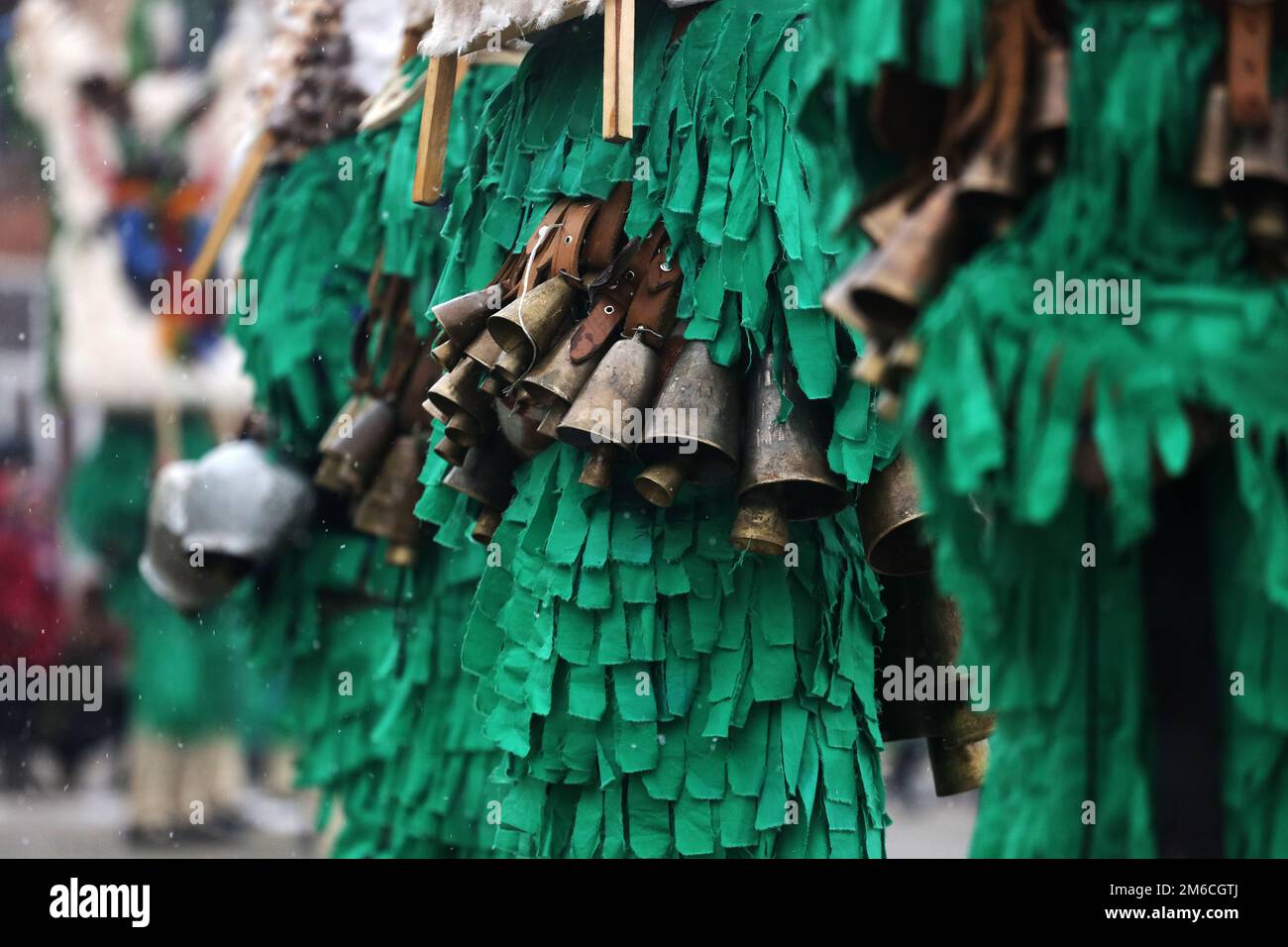 Traditional Kukeri costume bells on a traditional Bulgarian Kukeri ...