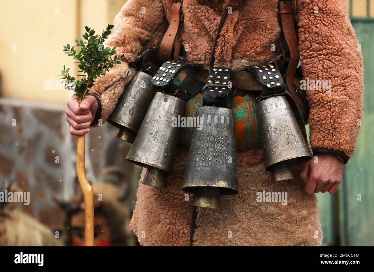 Traditional Kukeri costume bells on a traditional Bulgarian Kukeri ...