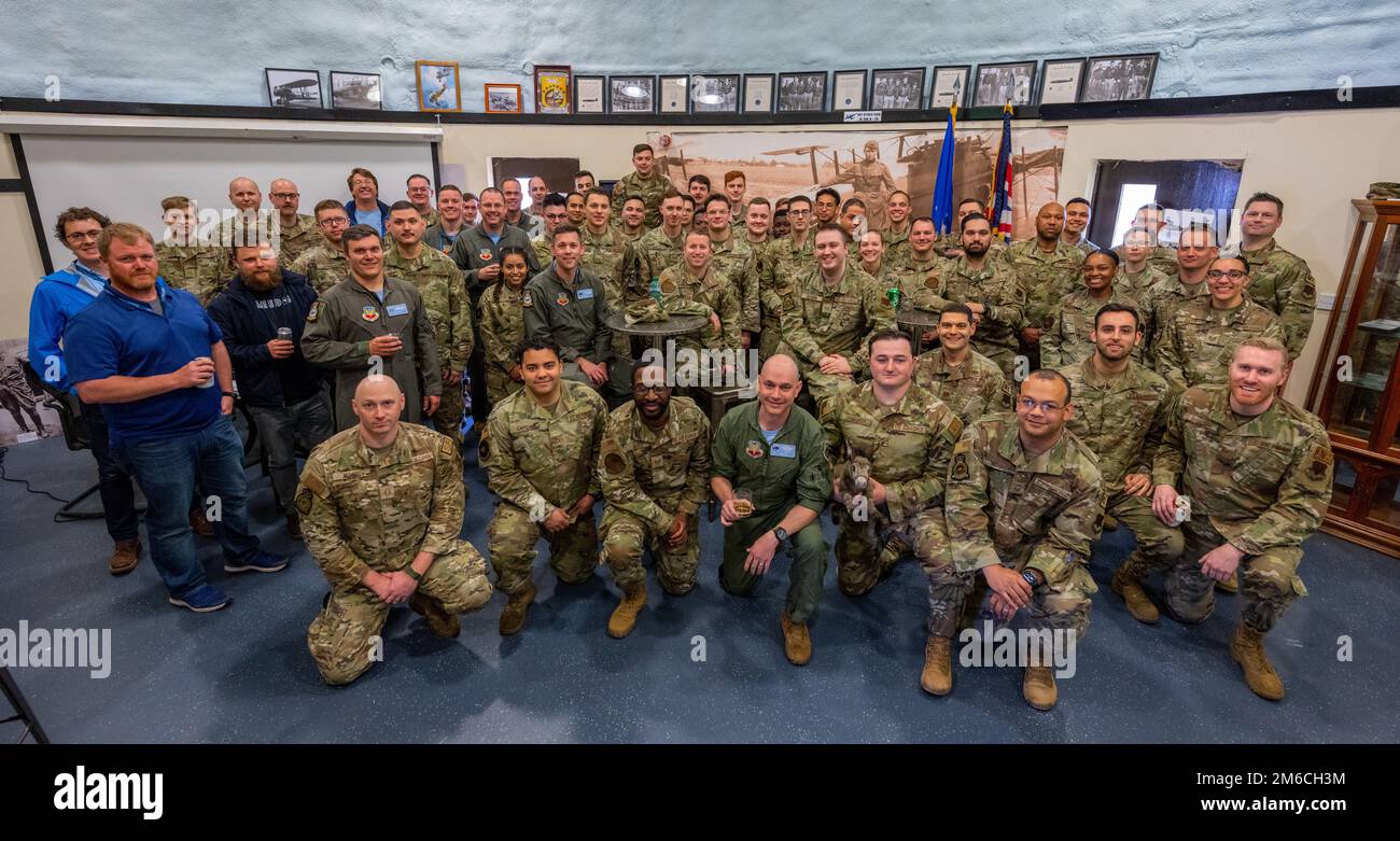 Members of the 95th Reconnaissance Squadron pose for a photo inside of ...