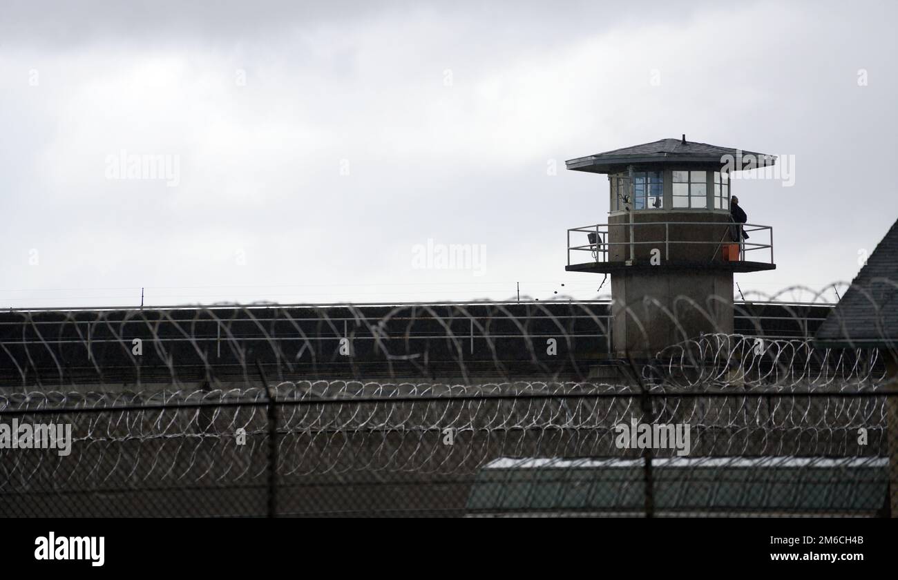 Guard Station State Penitentiary Barbed Wire Grey Sky Fence Stock Photo ...