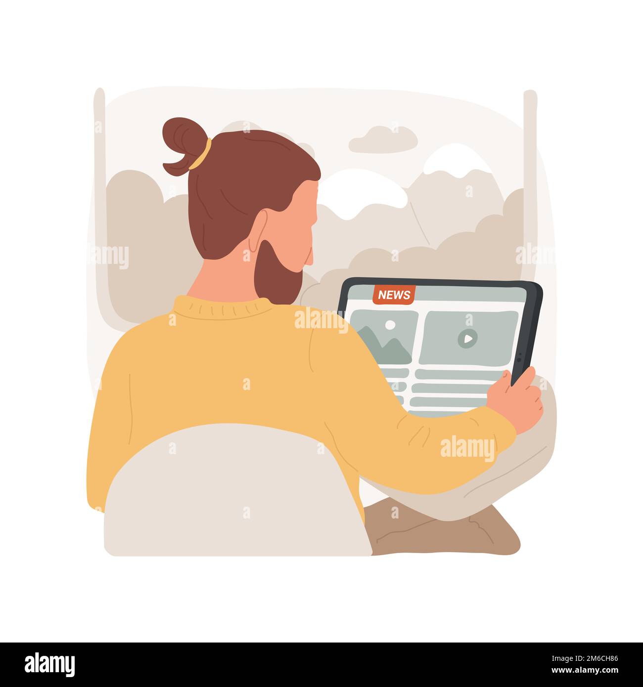 News isolated cartoon vector illustration. Man looking at tablet screen ...