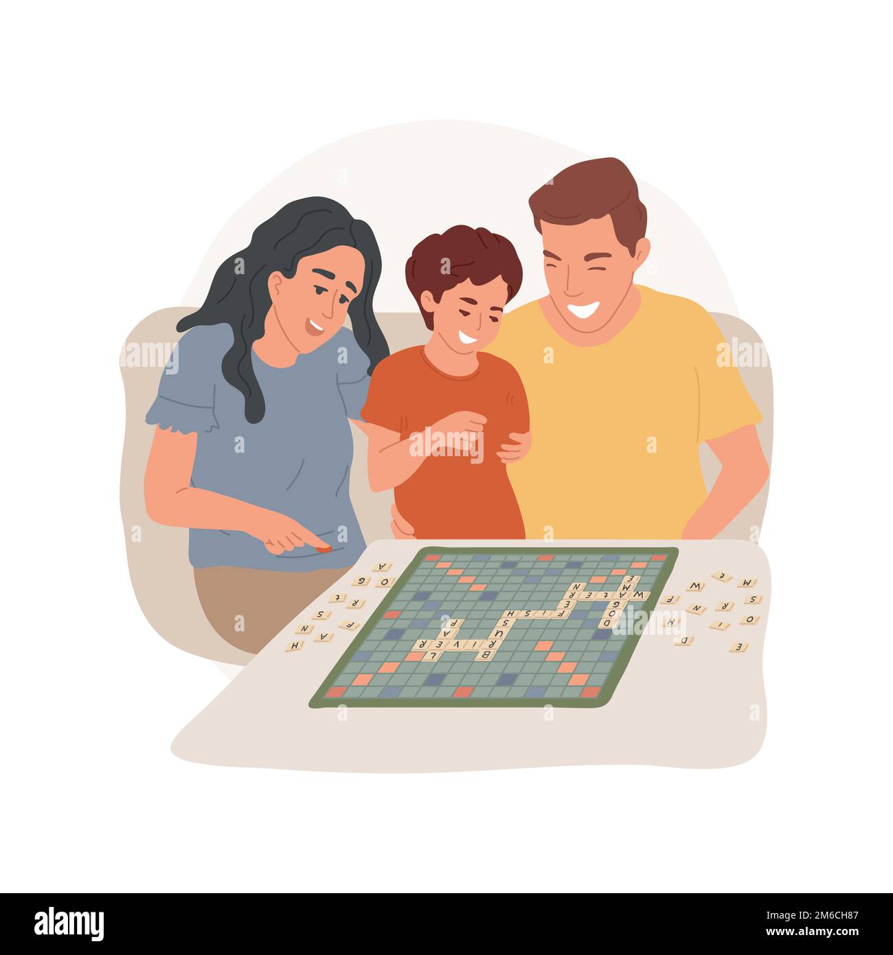 Word game isolated cartoon vector illustration. Happy parents with kids ...