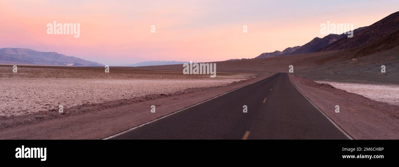 Long Road Sunrise Dawn Badwater Basin Death Valley Stock Photo - Alamy