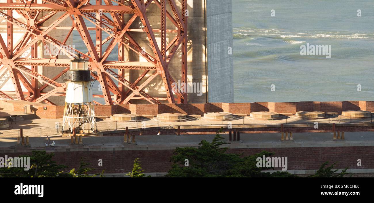 Golden Gate Bridge Fort Point San Francisco Harbor Lighthouse Stock ...