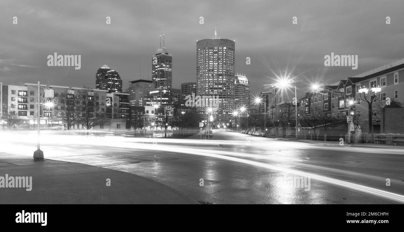 Downtown Indianapolis City Skyline Michigan Street Intersection Stock ...