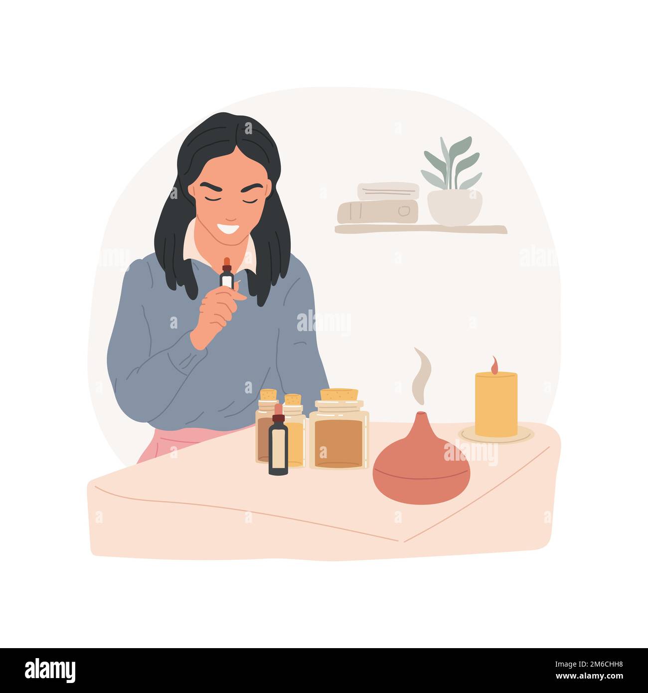 Aromatherapy isolated cartoon vector illustration. Smiling girl holds a ...