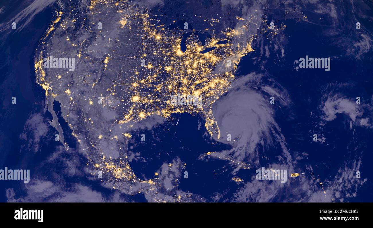 North America lights during night as it looks like from space. Elements ...