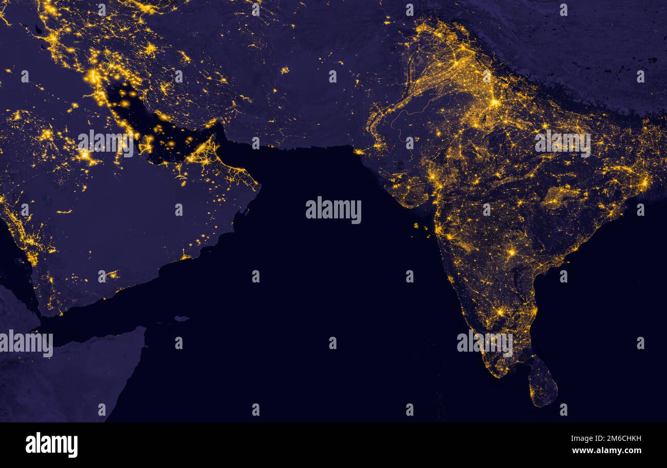 India lights during night as it looks like from space. Elements of this ...