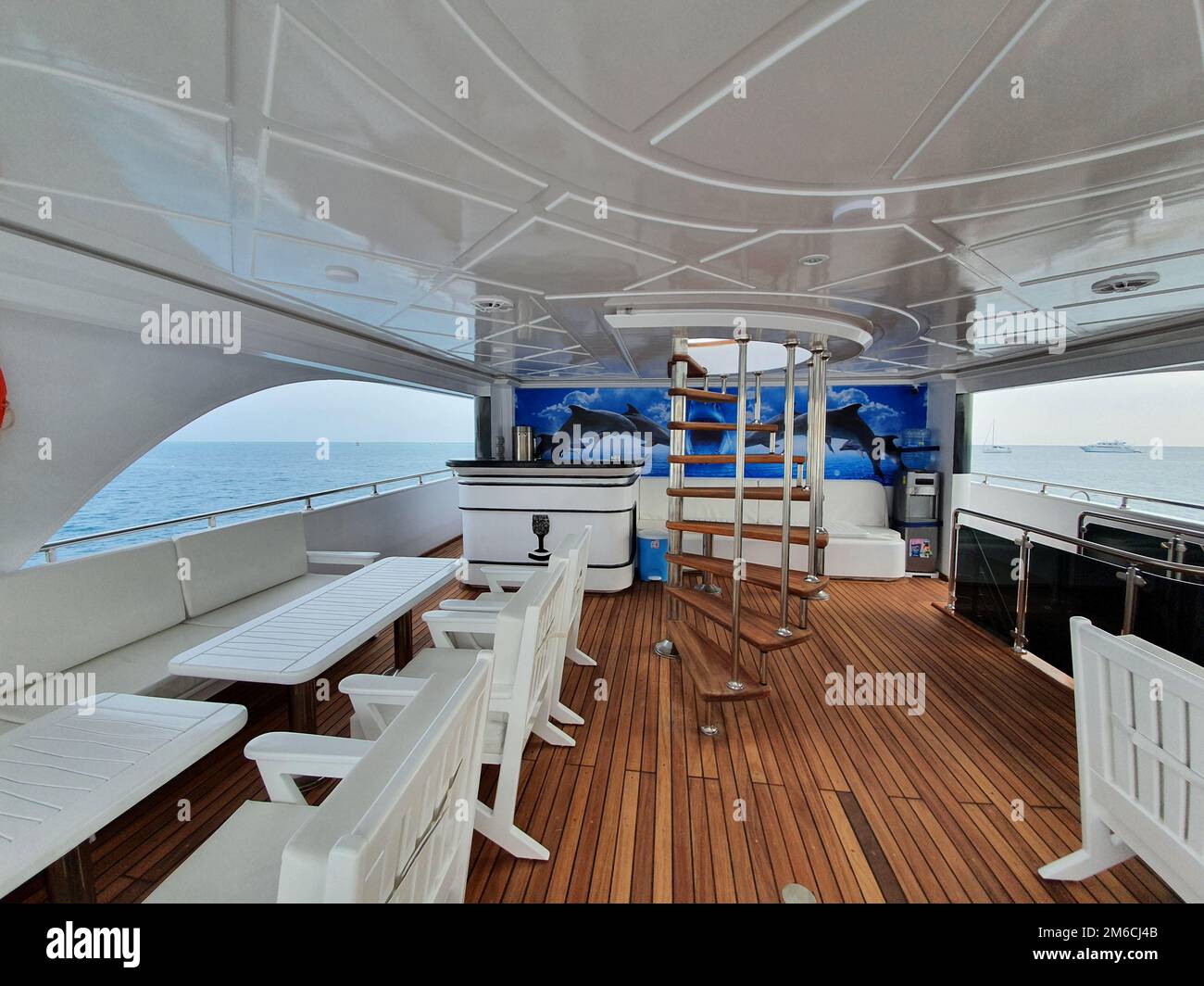 Part of a beautiful white cruise ship for vacation and diving in the ...