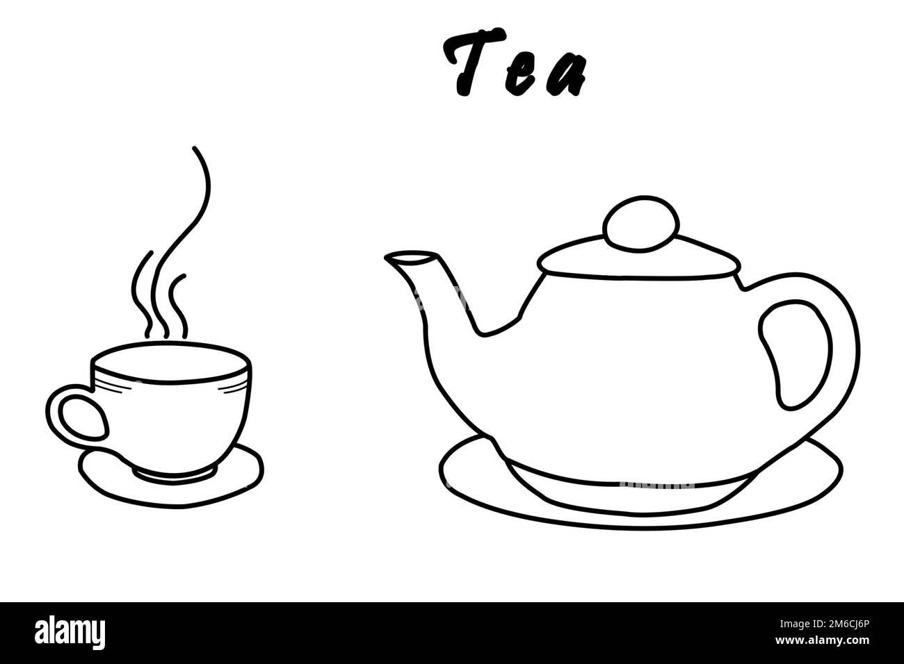 Tea kettle and tea Cup on white background Stock Photo - Alamy