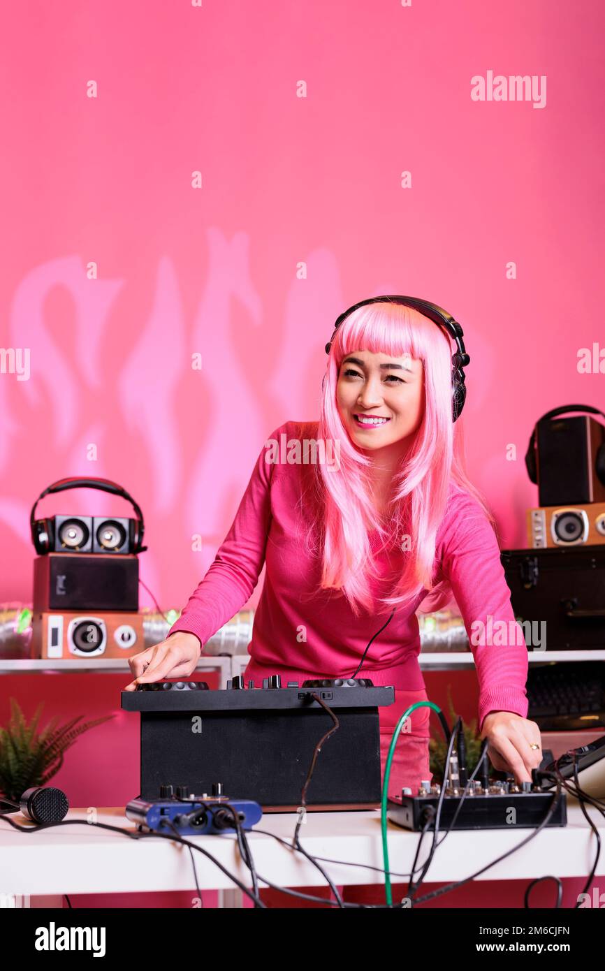 Musician performer playing electronic song using professional ...