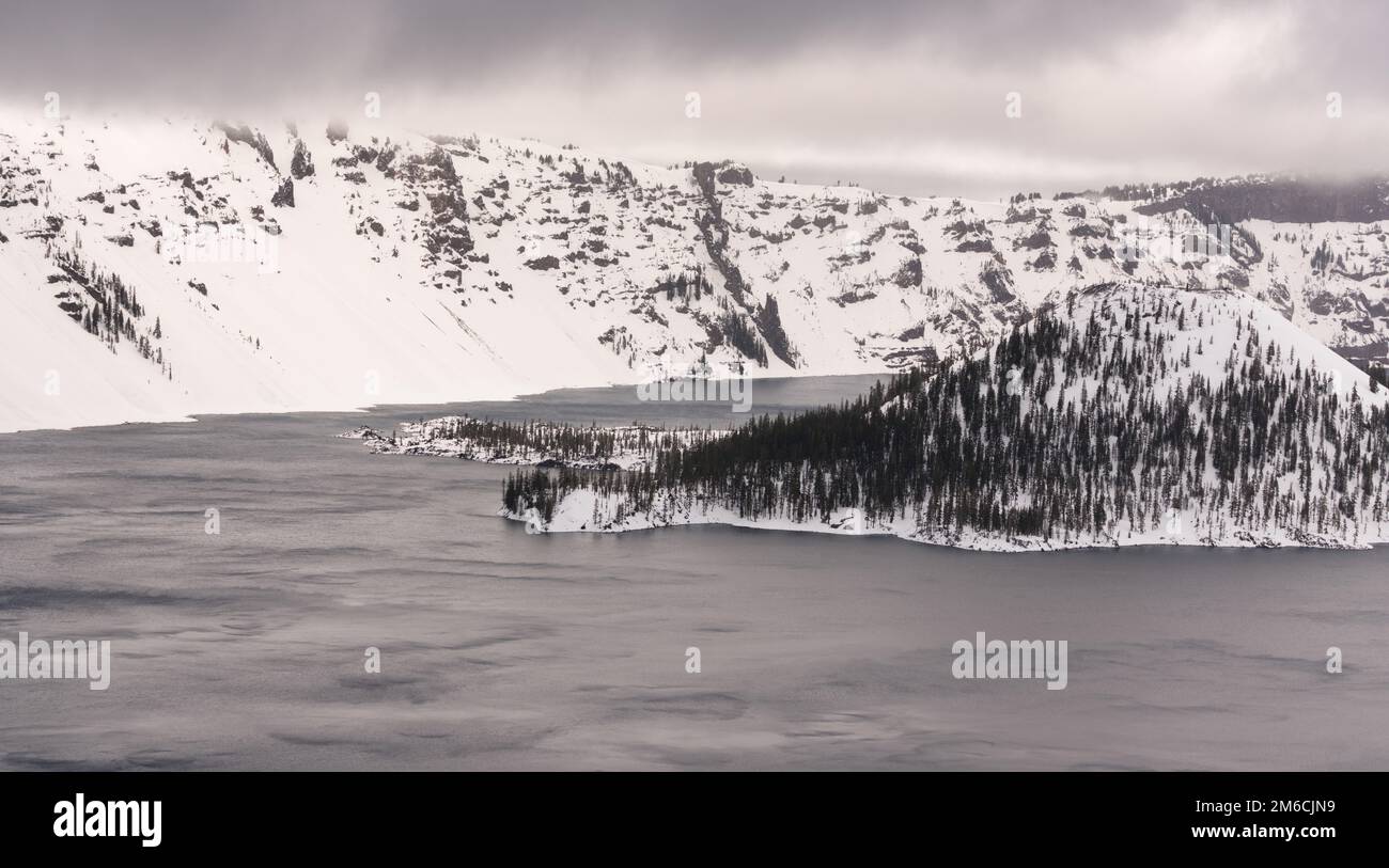 North Rim Winter Storm Wizard Island Mount Scott Stock Photo - Alamy