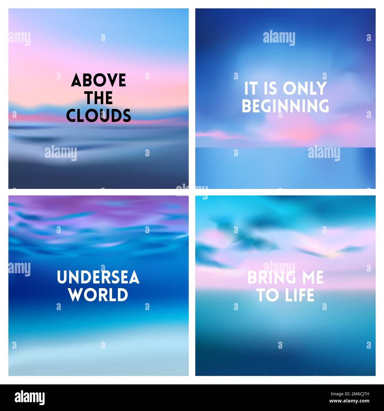 Abstract vector beach blurred background set 4 colors set. Square ...