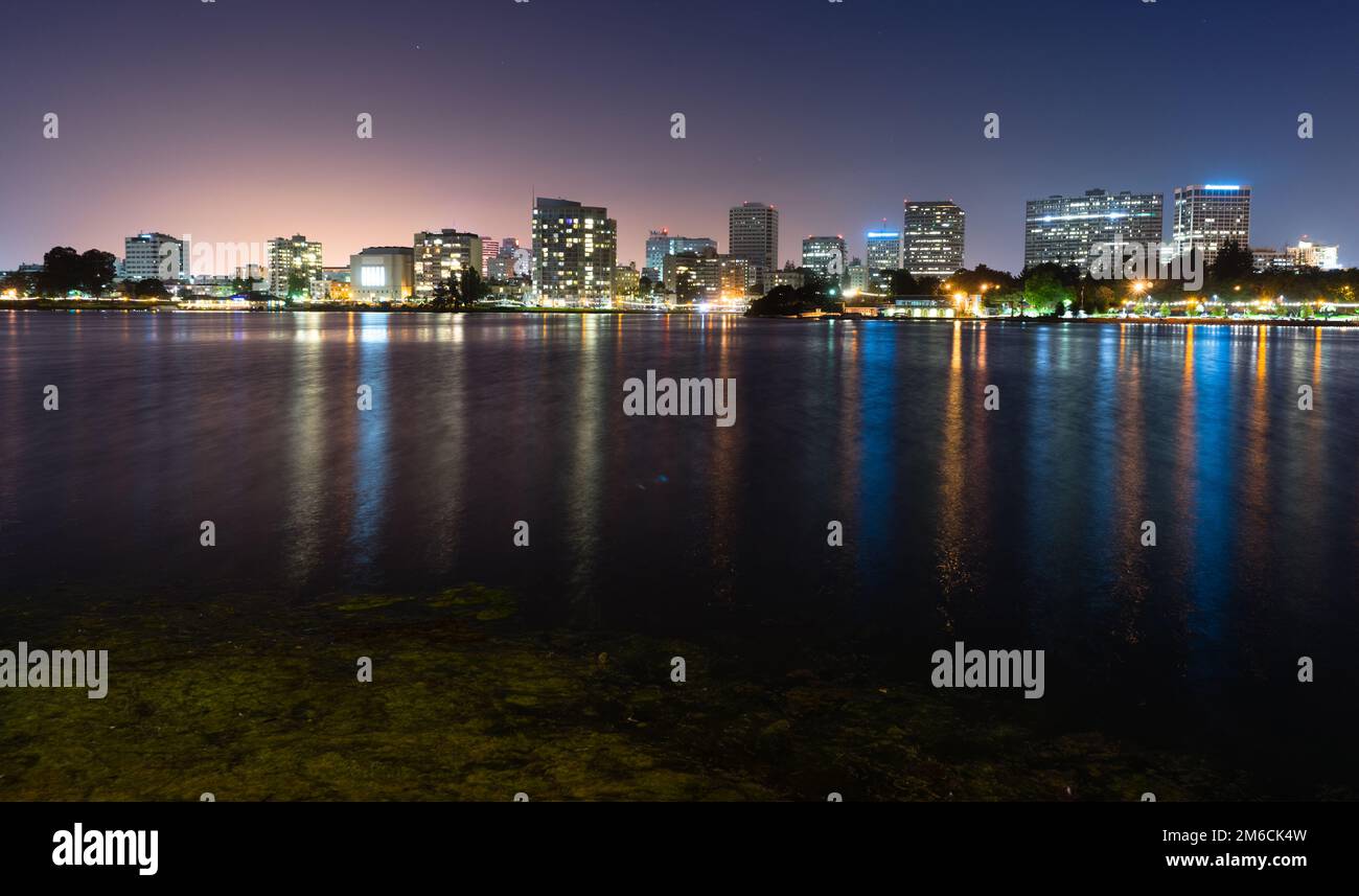 Lake Merritt Adams Point Downtown City Skyline Night Oakland California ...