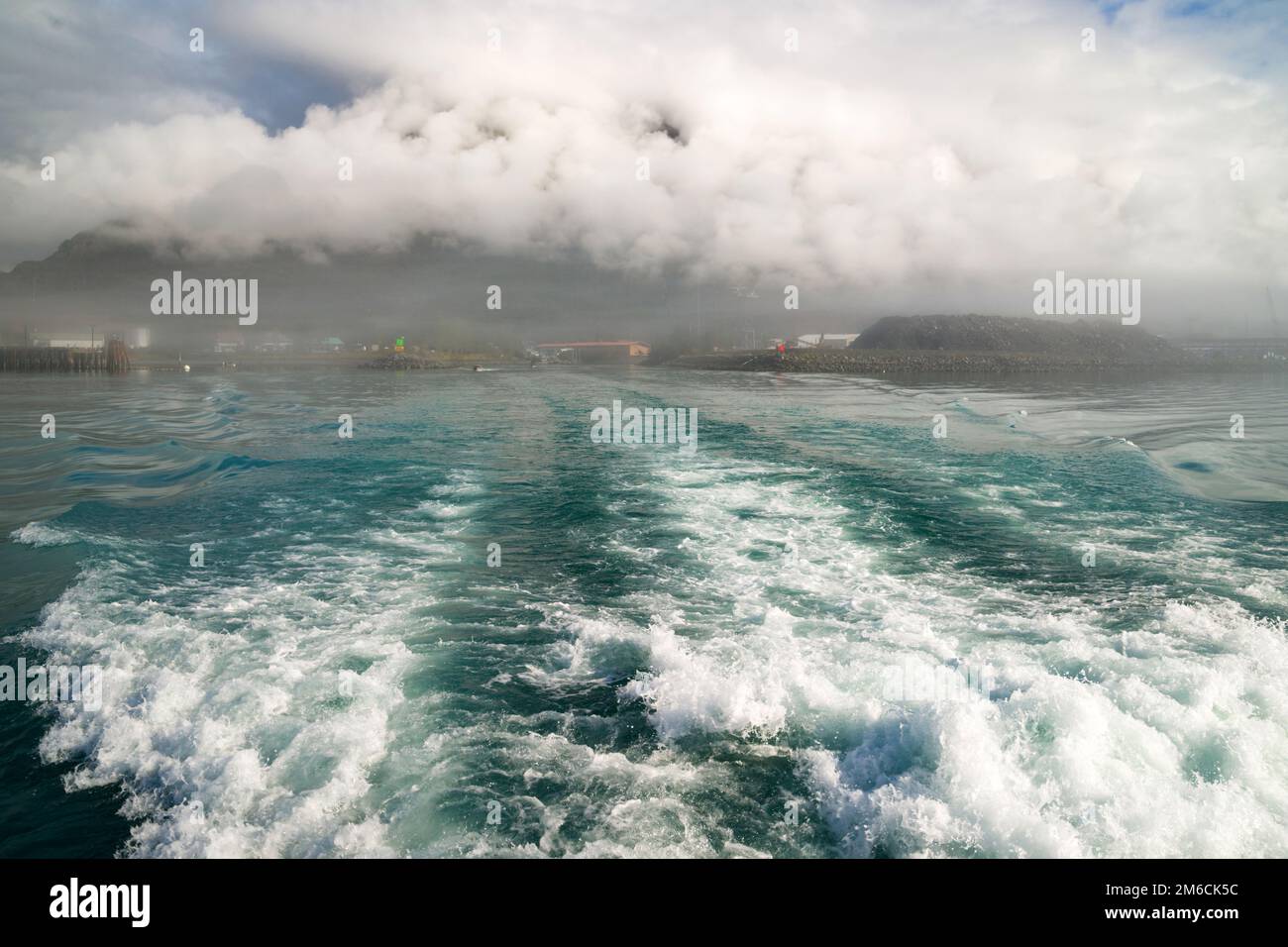 Boat Leaves Seward Alaska Ocean Wake Seafoam Resurrection Bay Stock ...