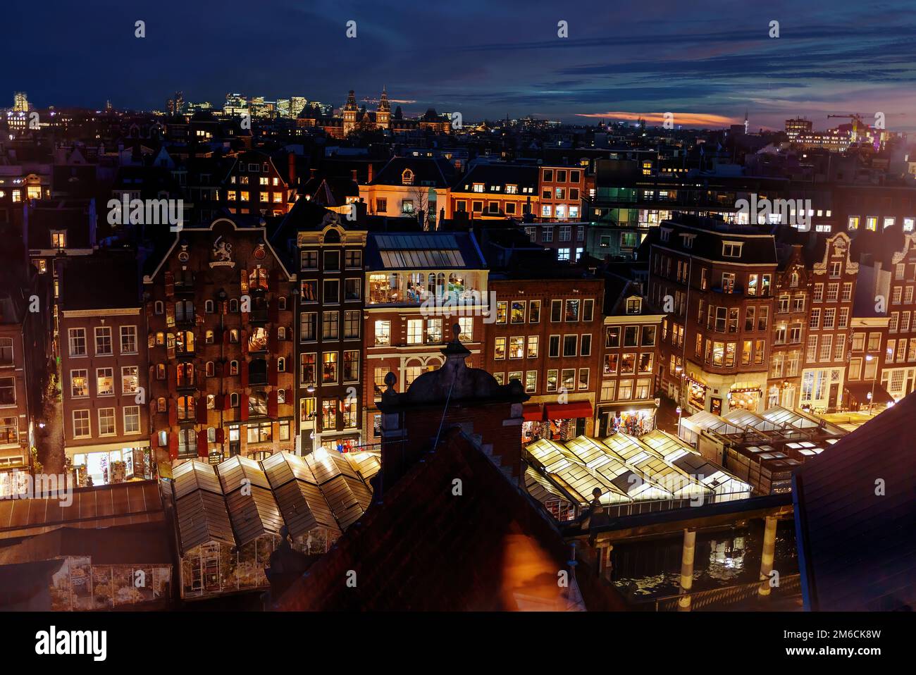 Aerial view of downtown Amsterdam, The Netherlands during a dramatic ...