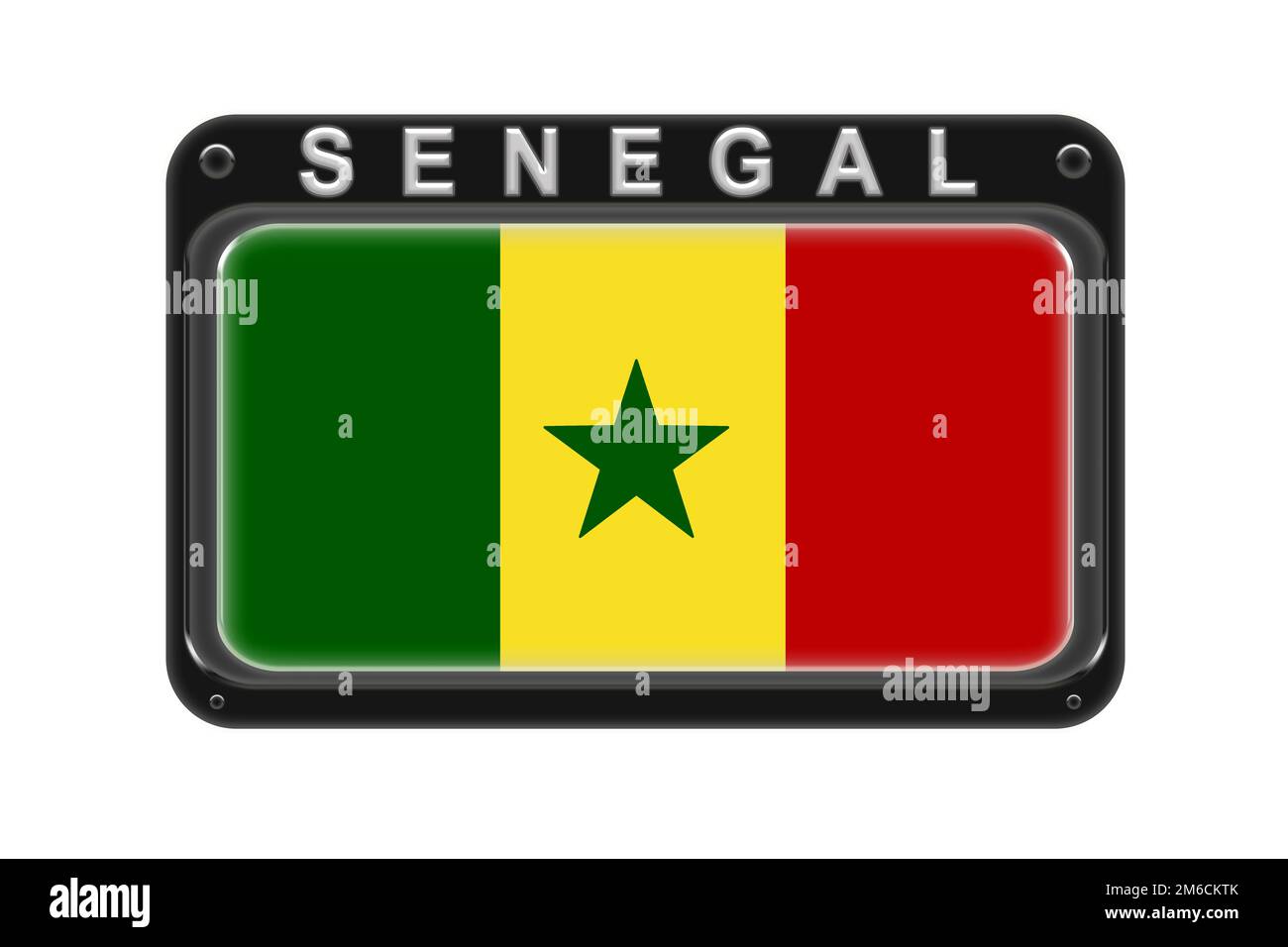 The flag of Senegal in the frame with rivets on white background Stock ...