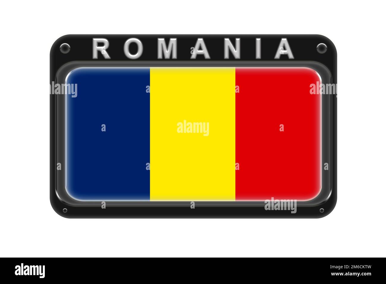 The flag of Romania in the frame with rivets on white background Stock ...
