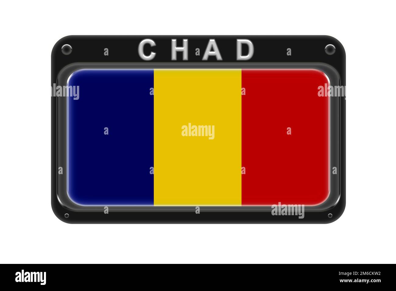 The flag of Chad in the frame with rivets on white background Stock ...