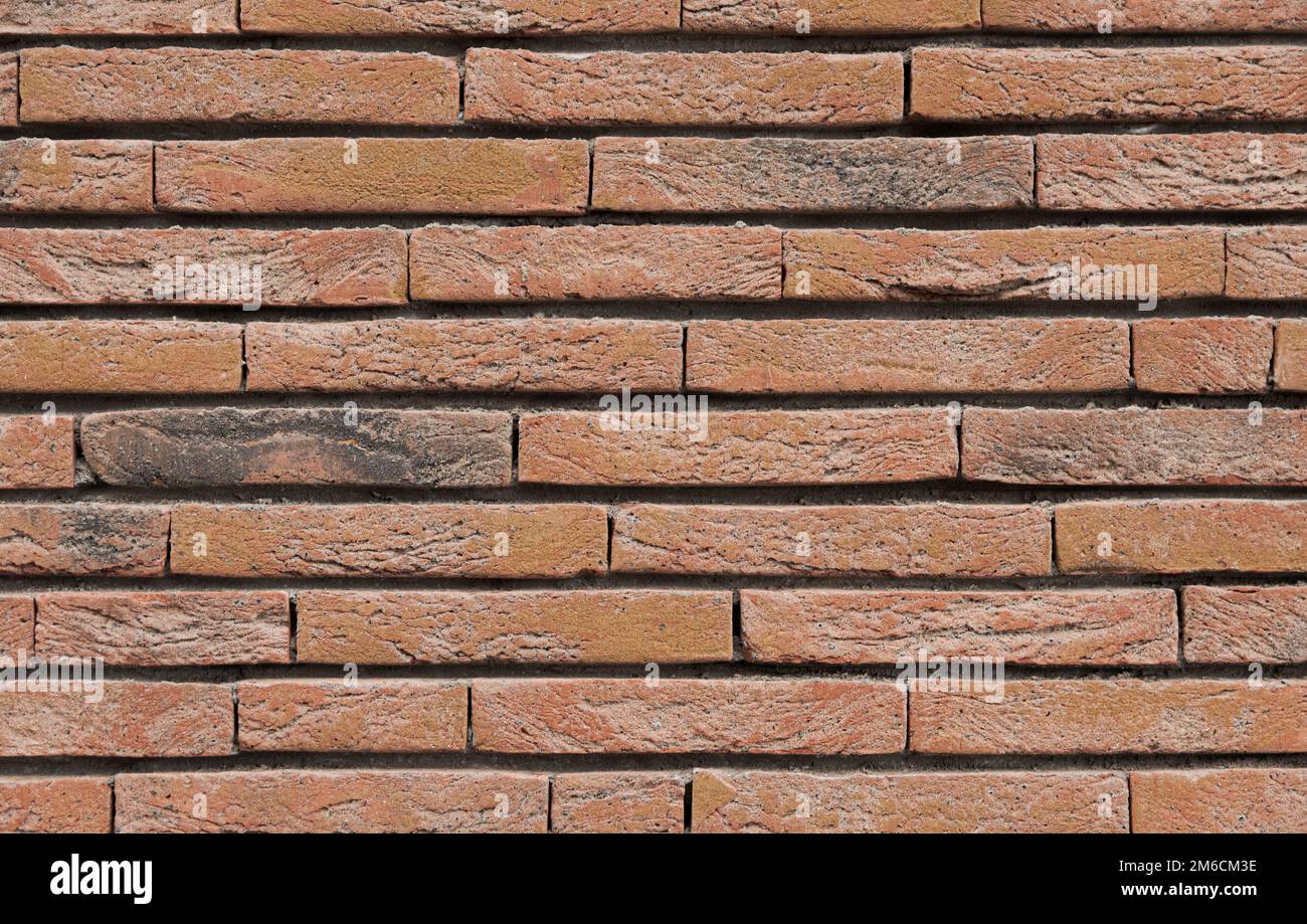 Texture of thin red brick brickwork Stock Photo - Alamy