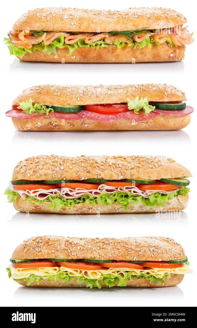 Roll with ham salami cheese salmon fish collection portrait sideways ...