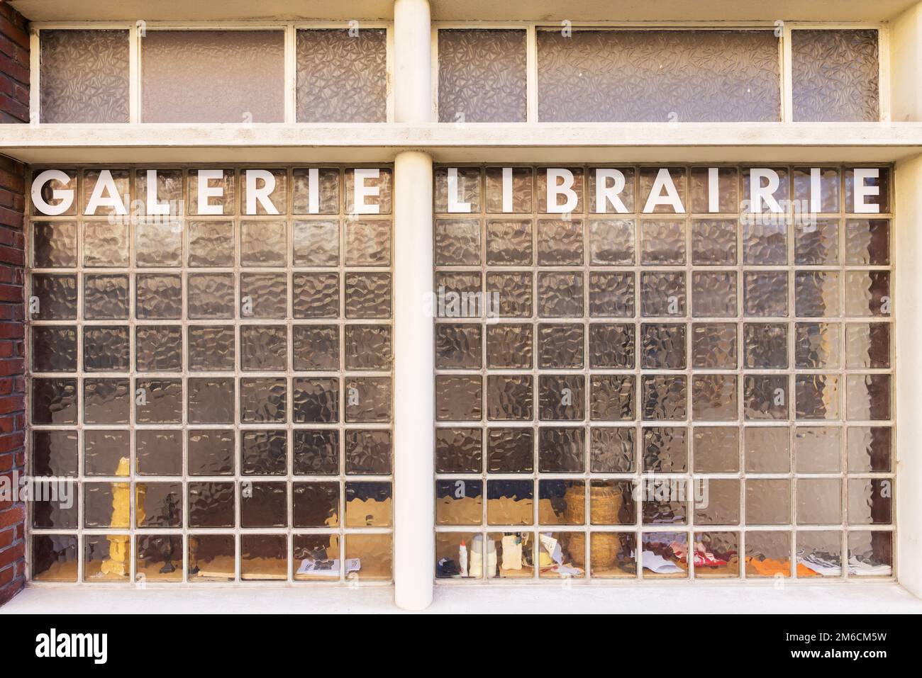 window of a French library and gallery with glass blocks Stock Photo ...