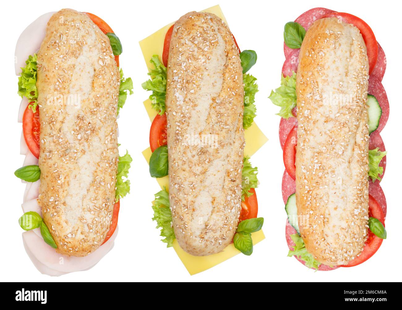 Roll sandwich wholemeal baguette topped with cheese salami ham from ...