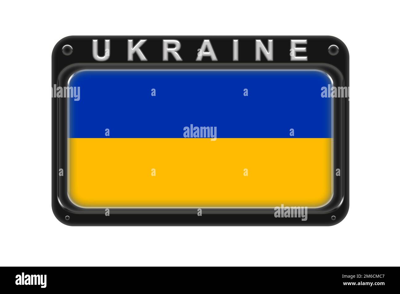 The flag of Ukraine in the frame with rivets on white background Stock ...