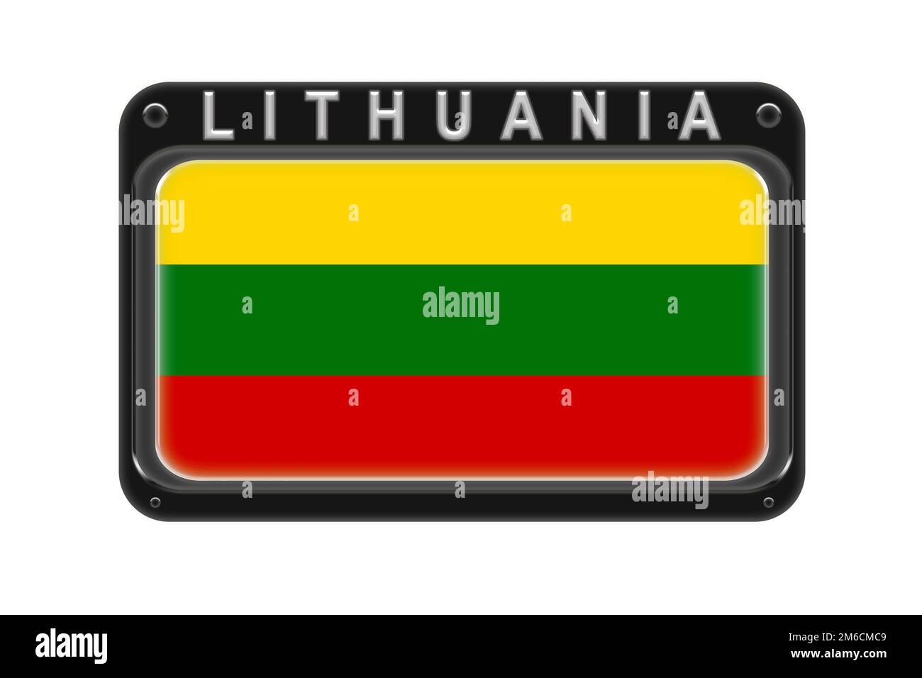 The flag of Lithuania in the frame with rivets on white background ...