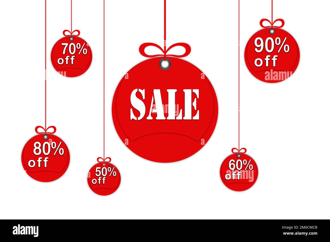 Red circles with discount sizes on white background Stock Photo - Alamy